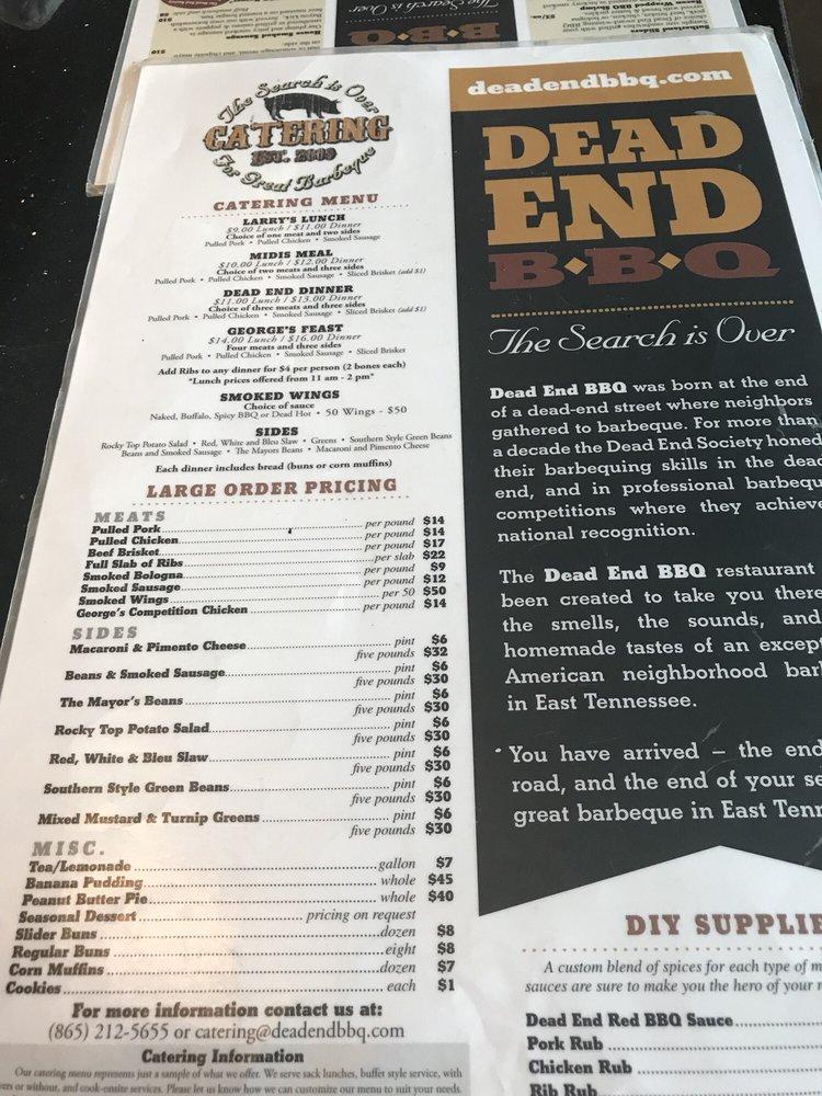 Menu at Dead End BBQ, Knoxville, Sutherland Ave
