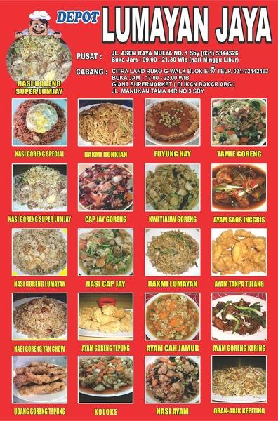 Menu at Depot Lumayan Jaya restaurant, Surabaya, Jl. Asem Raya Mulya No.1