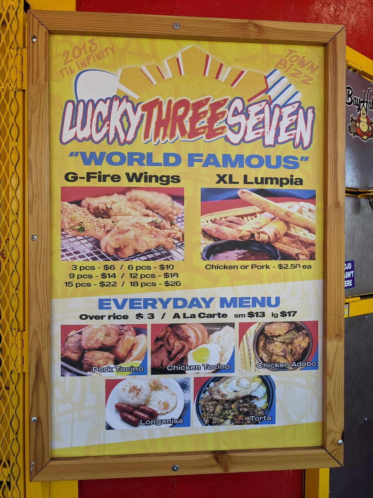 Menu at Lucky Three Seven restaurant, Oakland
