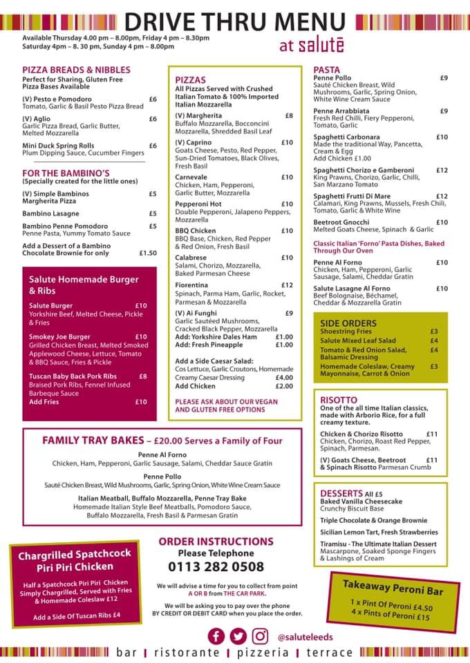 Menu at Salute At The White Swan restaurant, Leeds, The White Swan