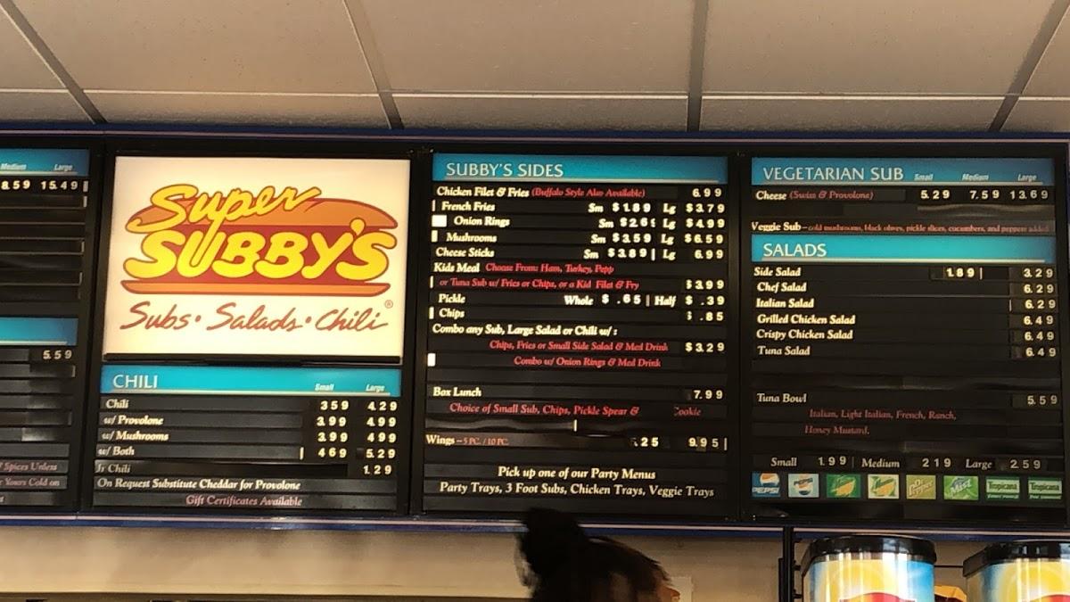 Menu at Super Subby's restaurant, Dayton, N Main St