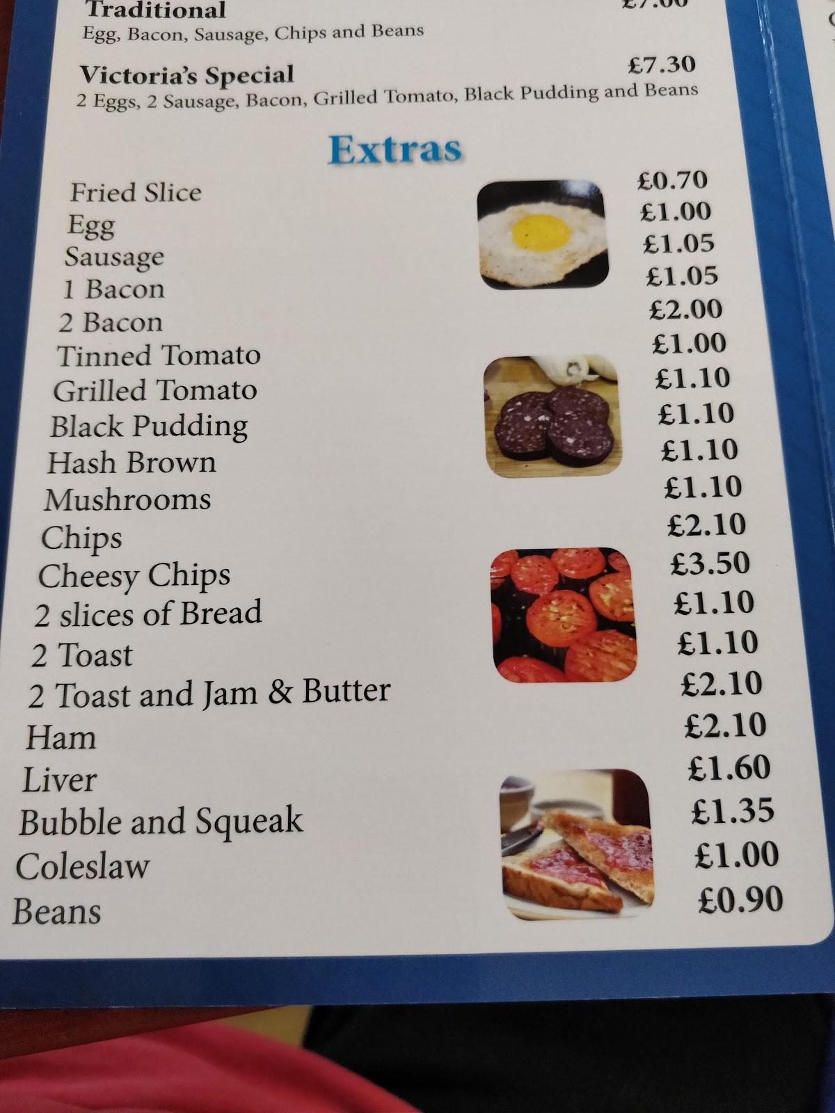 Menu at Victoria Cafe, Brightlingsea