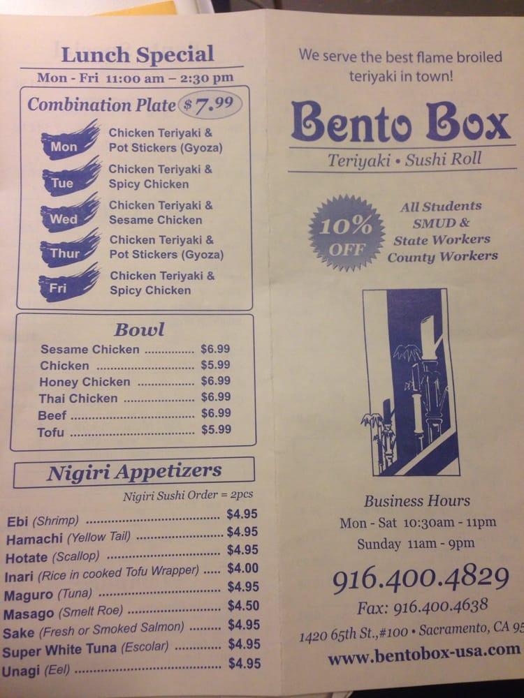 Menu at Bento Box restaurant, Sacramento, 65th St #100