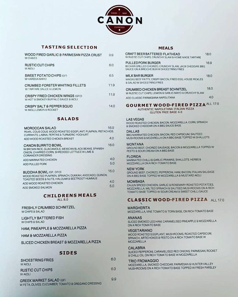 Menu at Canon Food, Bar And Espresso, Warners Bay