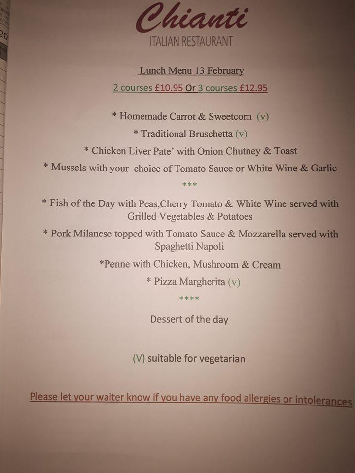 Menu at Chianti Restaurant, Falkirk, East Beancross Farm
