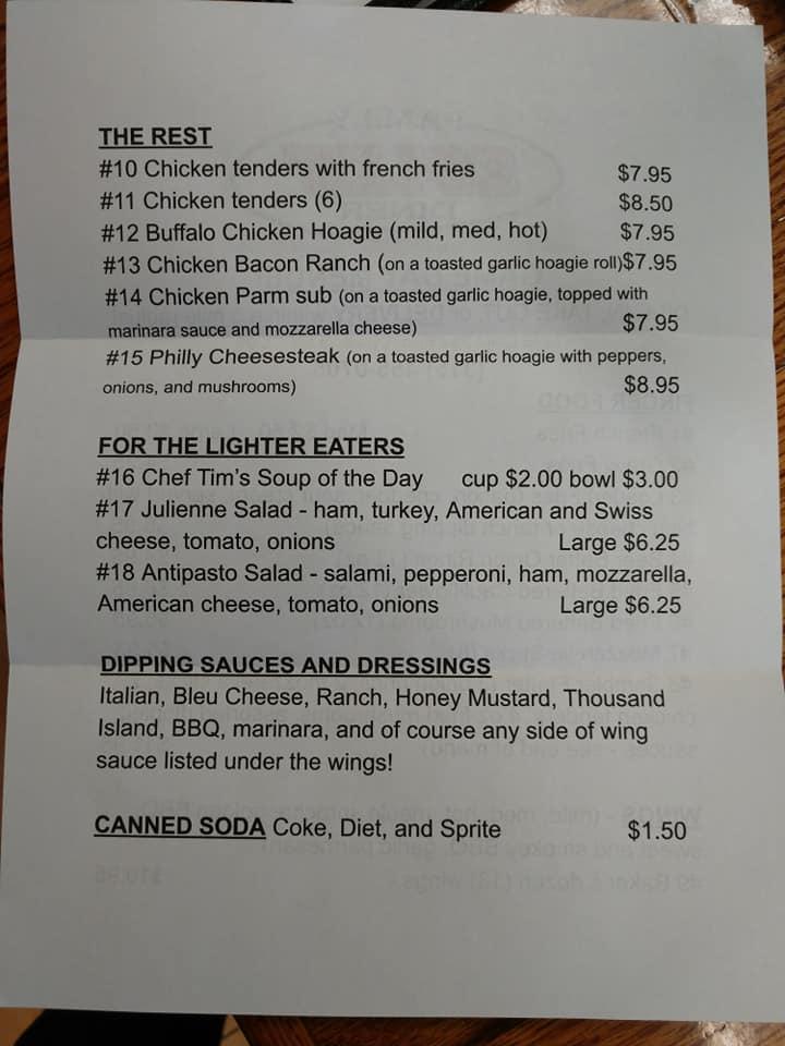 Menu at Coles' Family Diner restaurant, Seneca Falls