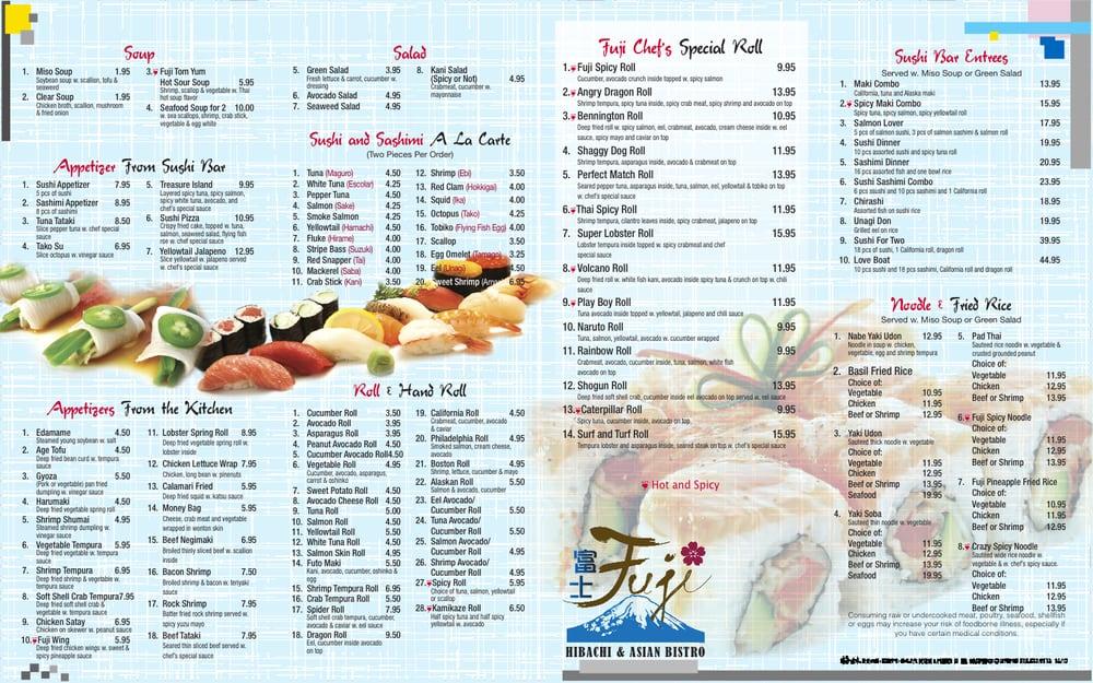 Menu at Fuji restaurant, Bennington