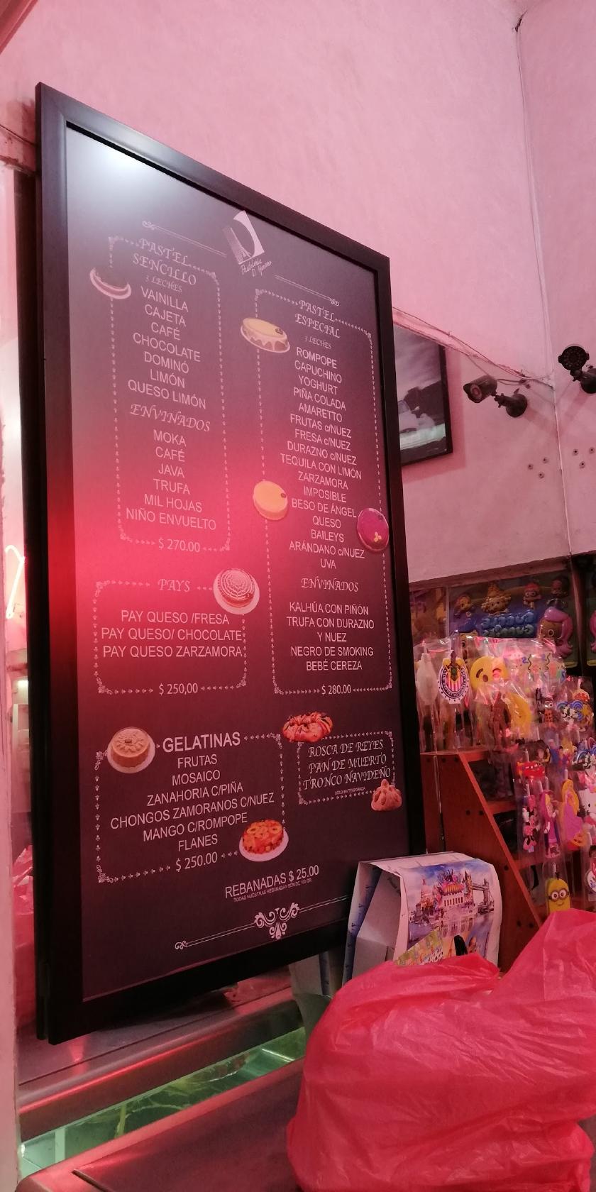 Carta del postres Pastelería D. Henaro, Ciudad del México