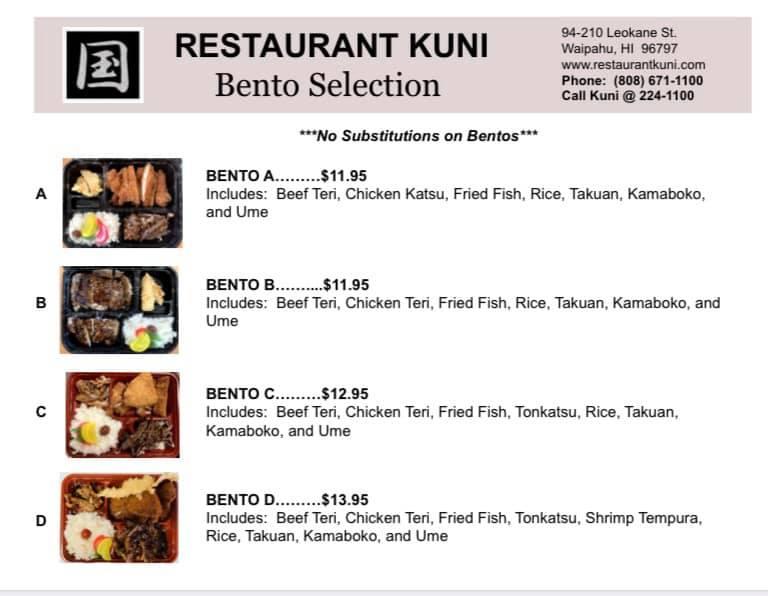 Menu at Restaurant Kuni, Waipahu