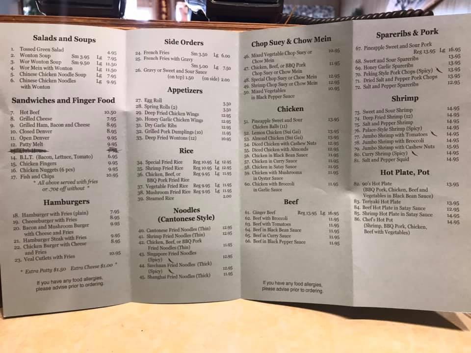 Menu at The 90's Restaurant, Oyen