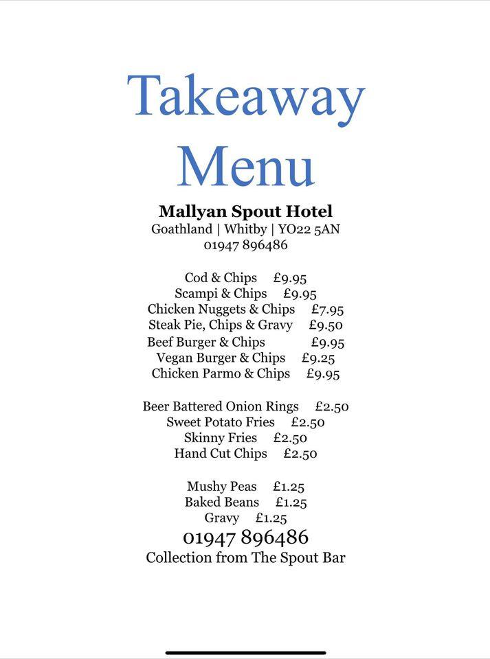 Menu at The Mallyan Spout Hotel Goathland Whitby pub & bar, Goathland