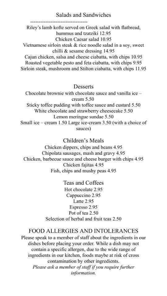 Menu at The Whitchaff Inn pub & bar, Rawtenstall