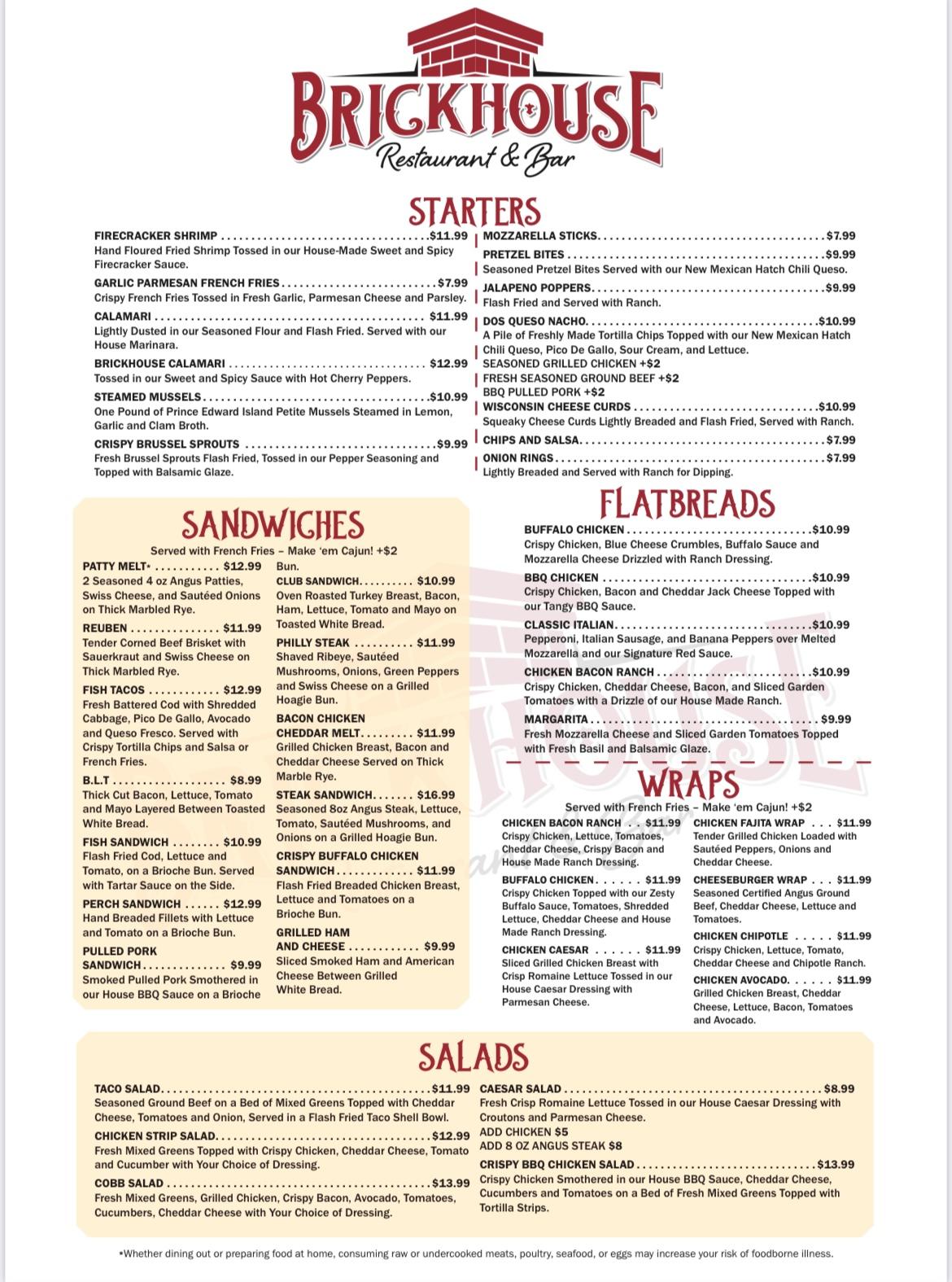 Menu at Brickhouse Restaurant & Bar, Toledo