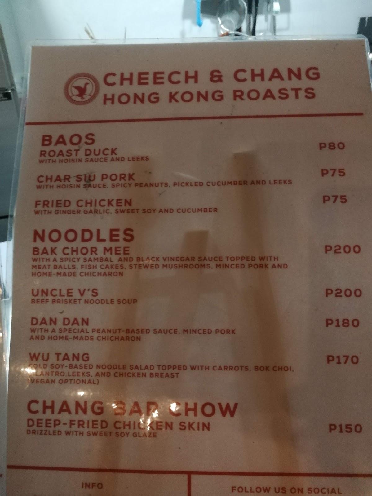 Menu at Cheech and Chang HK Roasts restaurant, Pasig