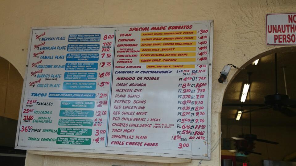 Menu at El Modelo Mexican Foods restaurant, Albuquerque