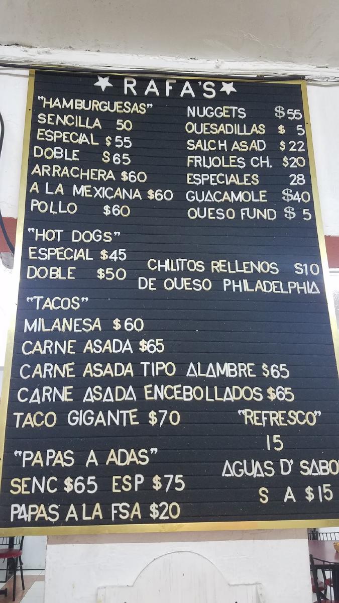 Menu at RAFA's Restaurant, San Nicolás de los Garza