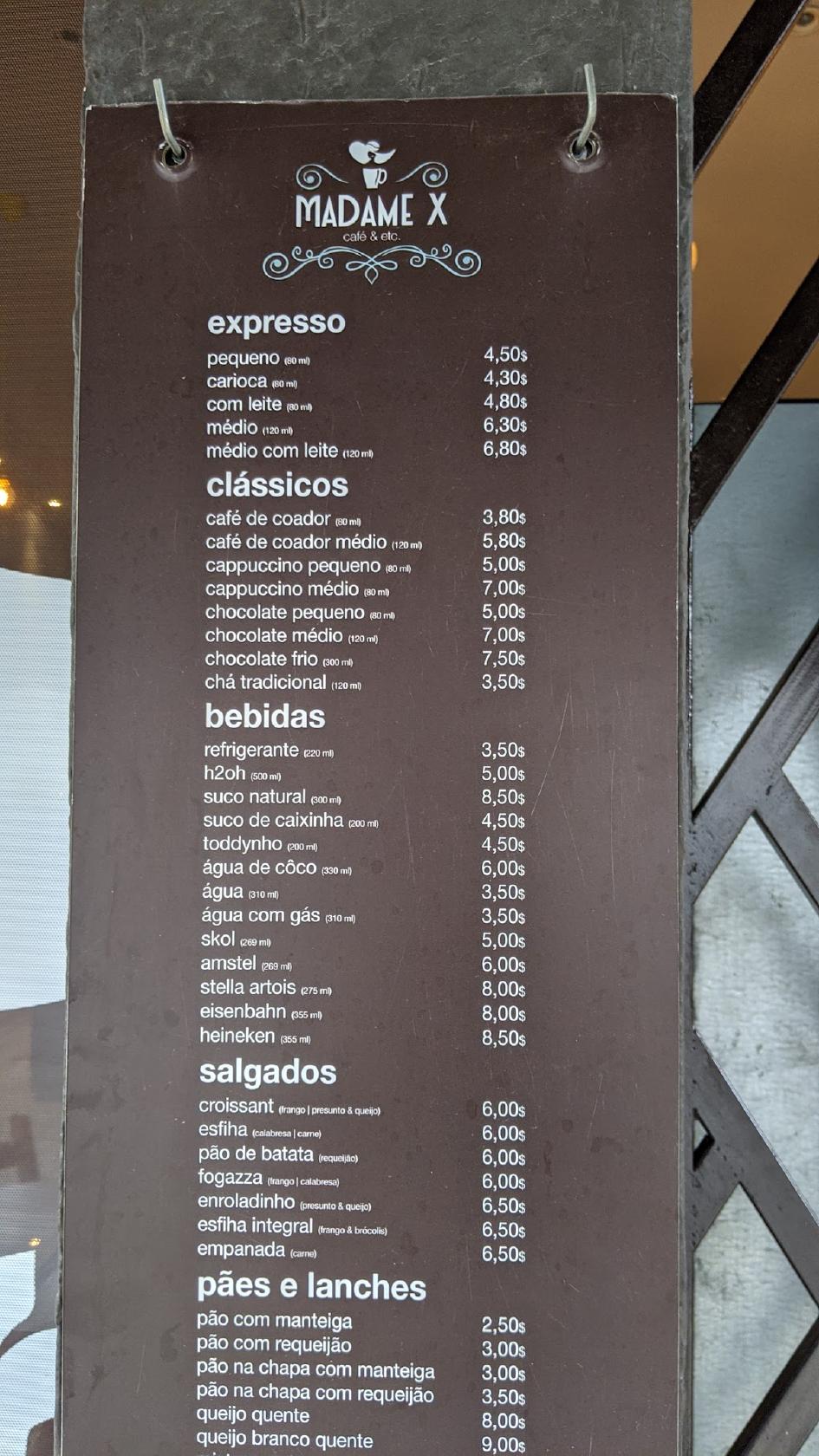 Menu at Madame X Café agência & etc., São Paulo