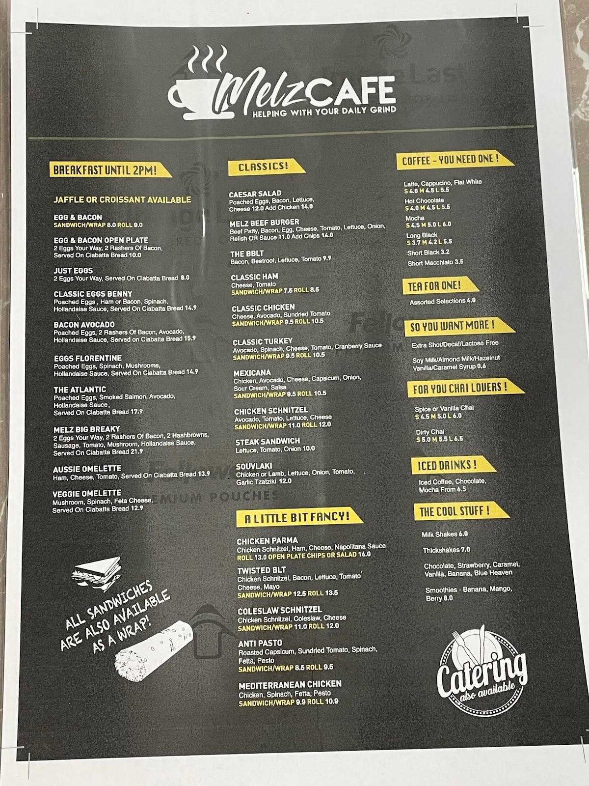Menu at Melz Cafe, Dandenong South