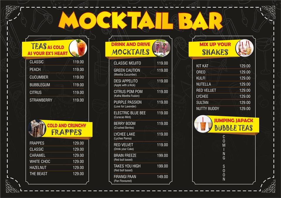 Menu at Mocktail Bar - kiosk., Hyderabad