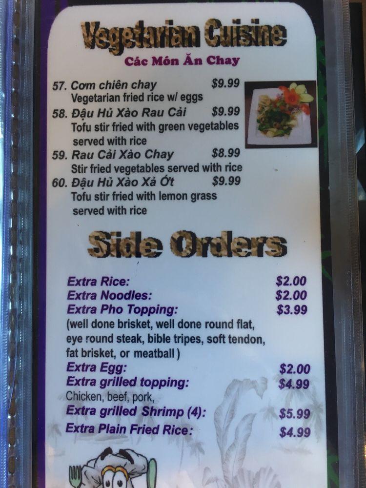 Menu at Pho Miss Saigon restaurant, Hershey