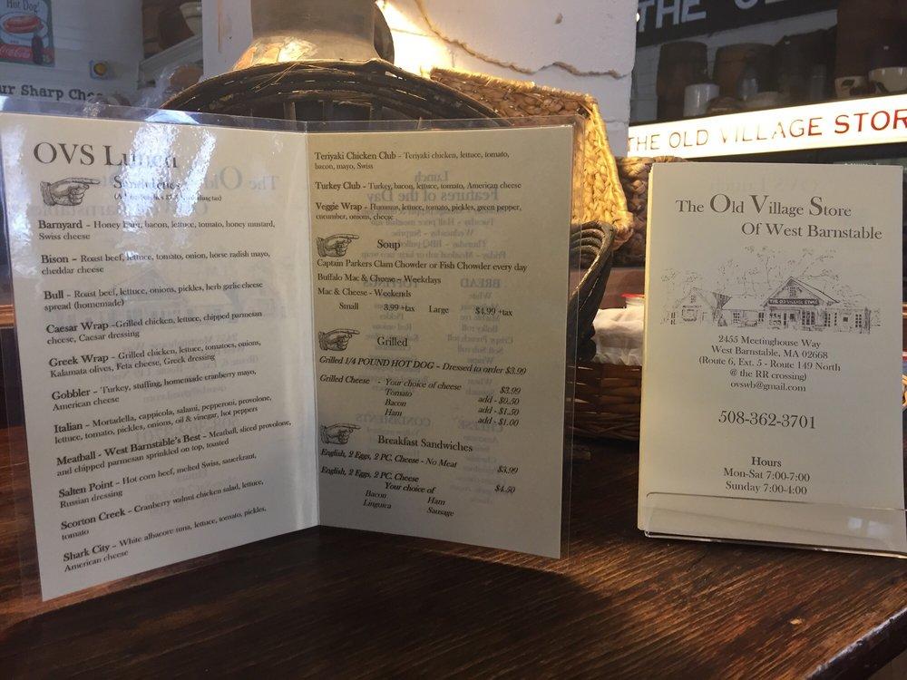 Menu at The Old Village Store, Barnstable