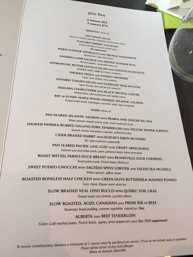 Menu at 360 The Restaurant at the CN Tower, Toronto