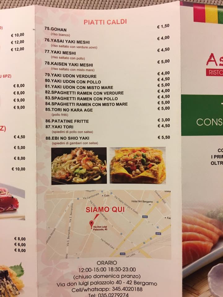 Menu at Asian Mix restaurant, Bergamo