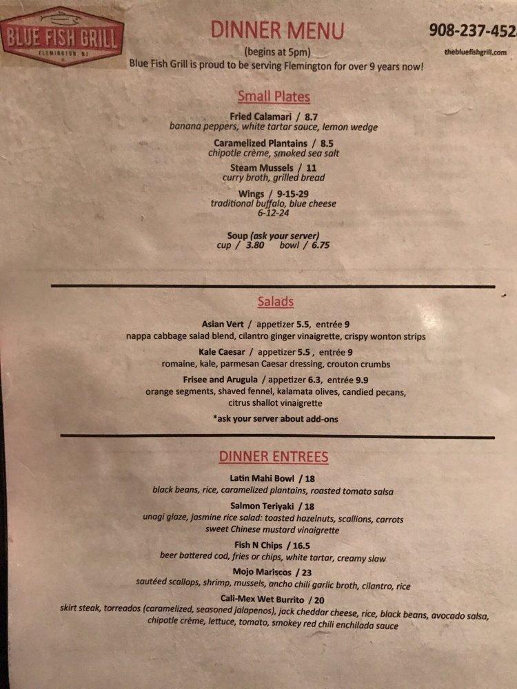 Menu at Blue Fish Grill restaurant, Flemington