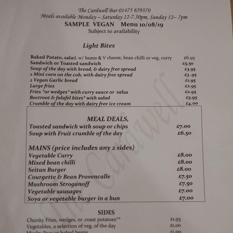 Menu at Cardwell Inn pub & bar, Gourock