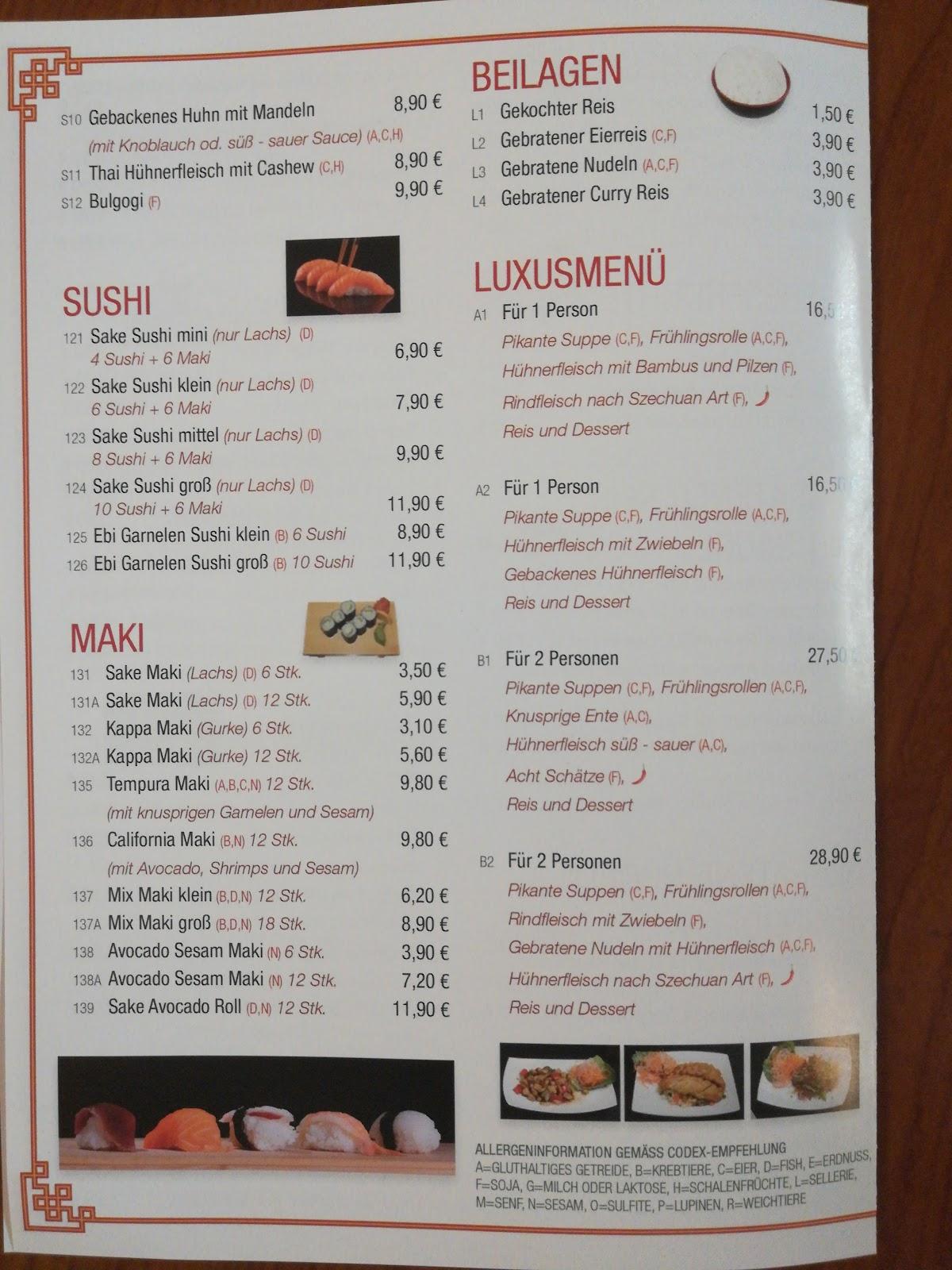Speisekarte von China-Restaurant Ye's Wok, Langenlois