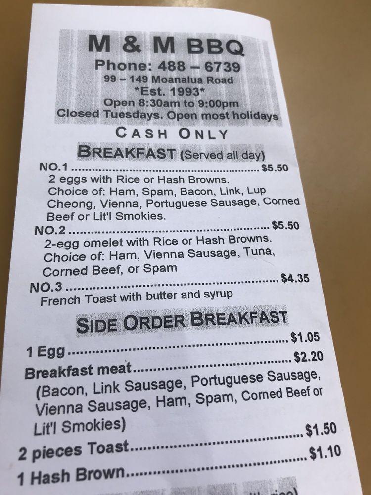 Menu at M & M BBQ, Aiea