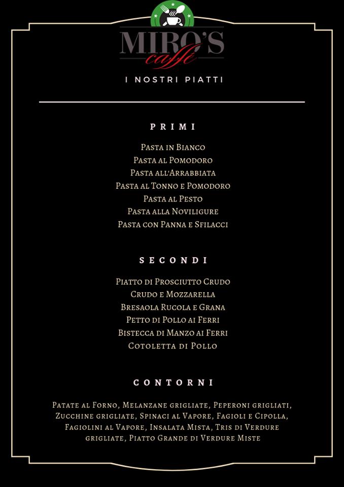 Menu at Miros Bar Ristorante, Padua, Via Vigonovese