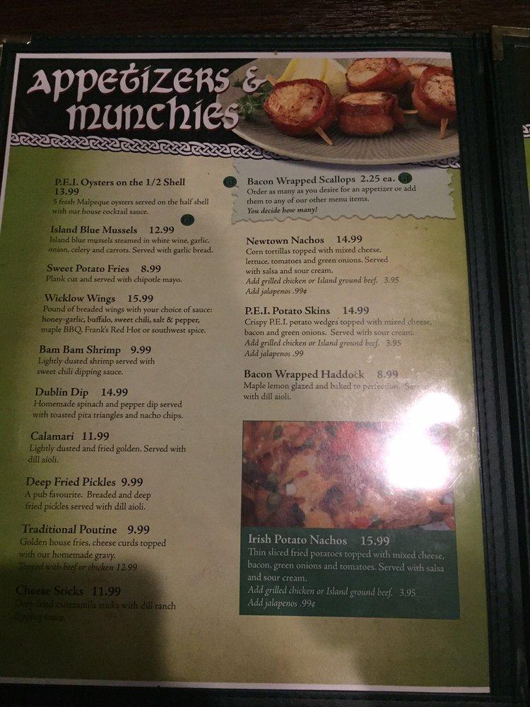 Menu at Olde Dublin Pub, Charlottetown