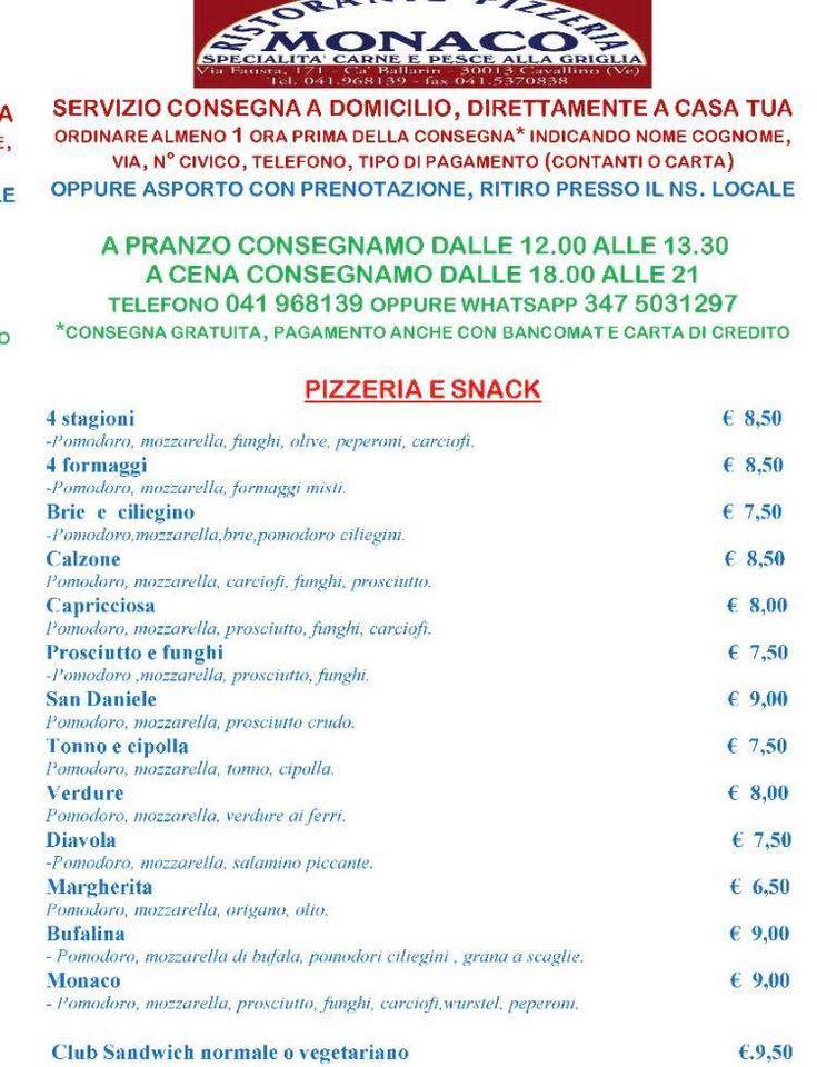 Speisekarte von Ristorante Pizzeria Monaco, Cavallino