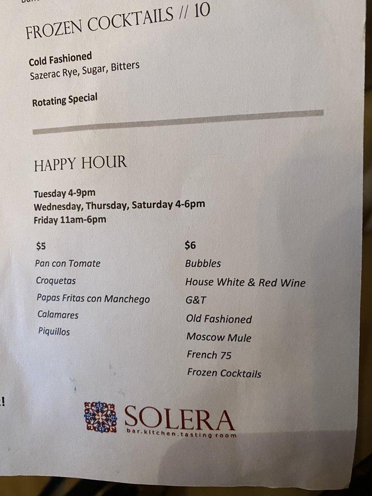 Menu at Solera - Spanish Tapas Restaurant and Bar, Baton Rouge