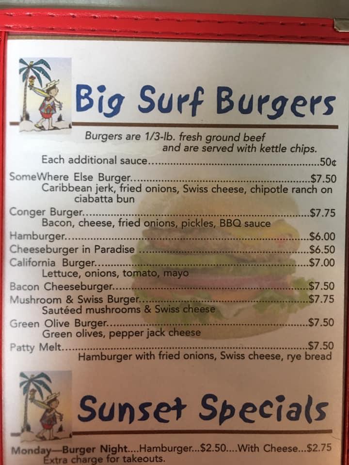 Menu at SomeWhere Else Conger bar/grill & off sale, Conger