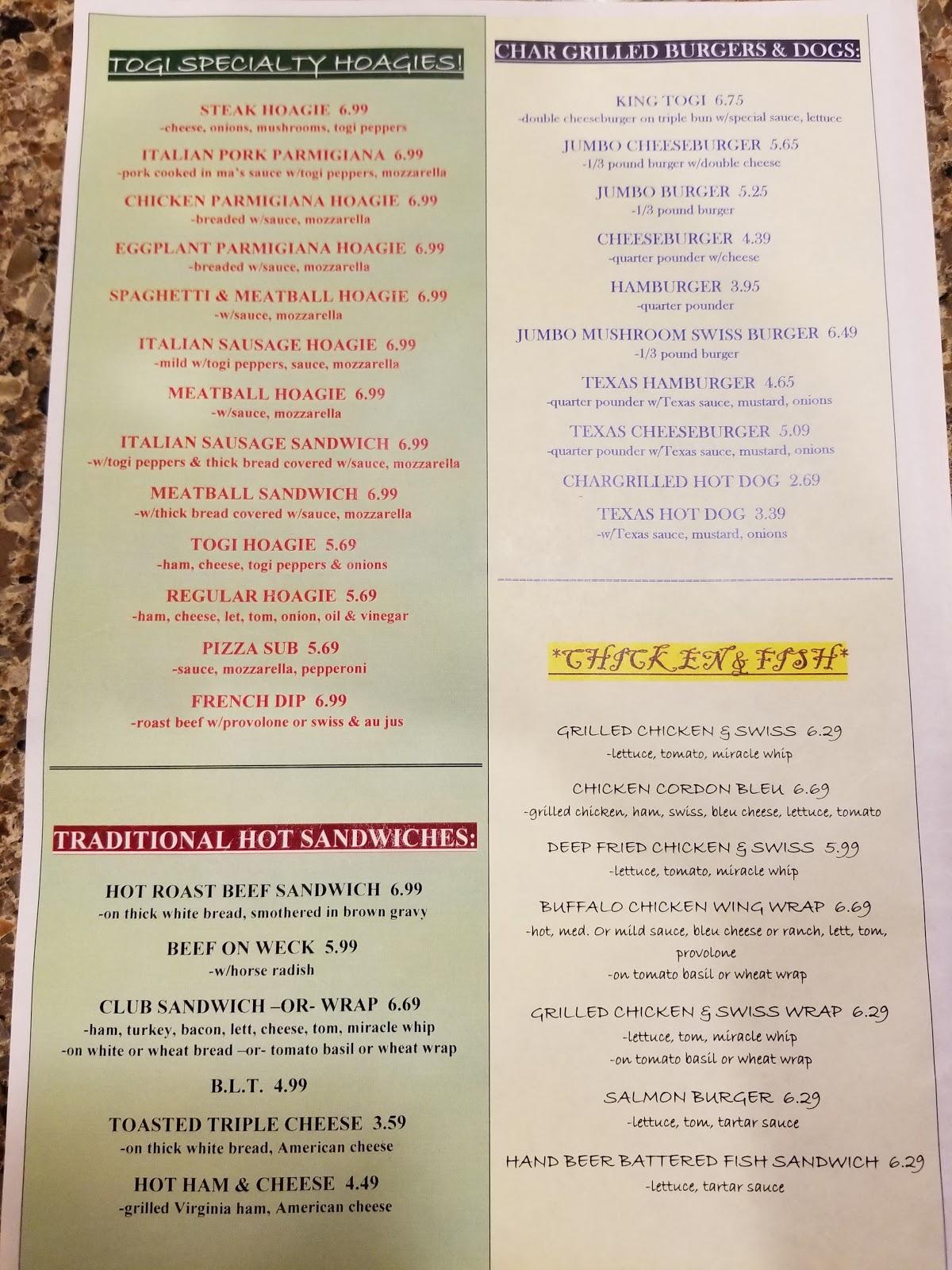 Menu at Togi's Family Restaurant, Bradford