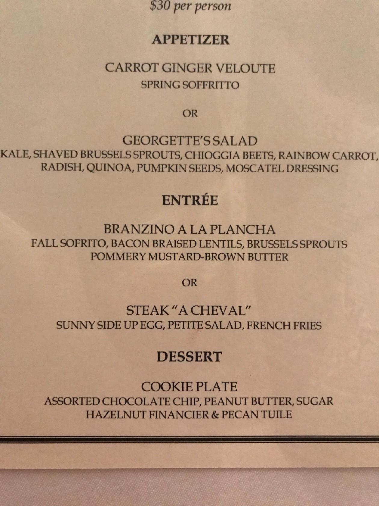 Menu at l'escale restaurant, Greenwich