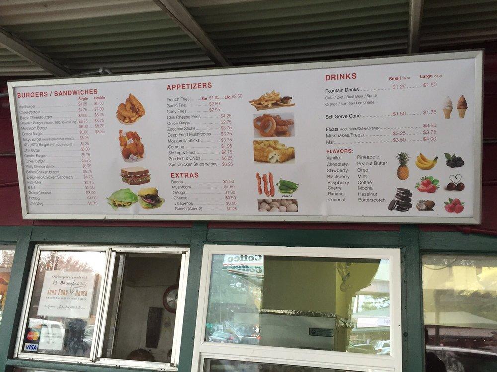Menu at 101 Drive-In restaurant, Willits