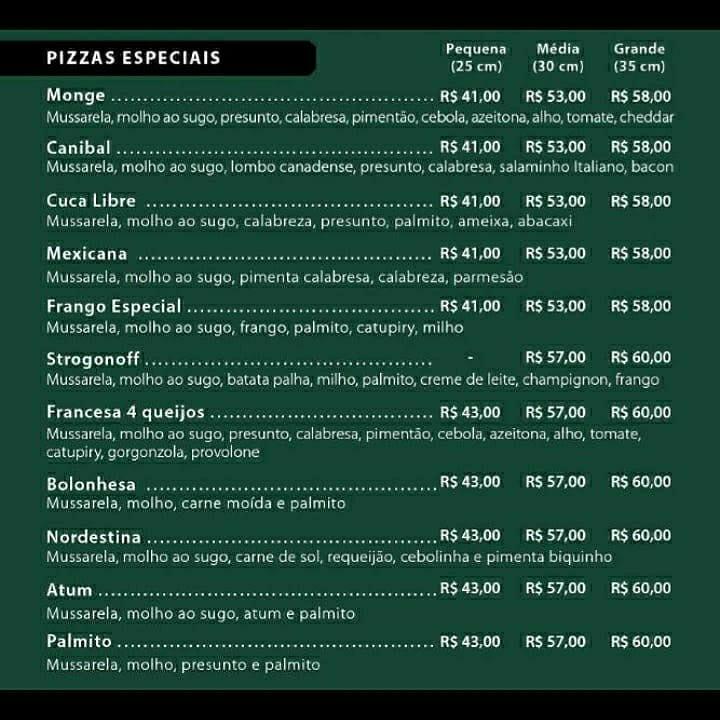 Menu em Cuca Libre restaurante, Nova Era