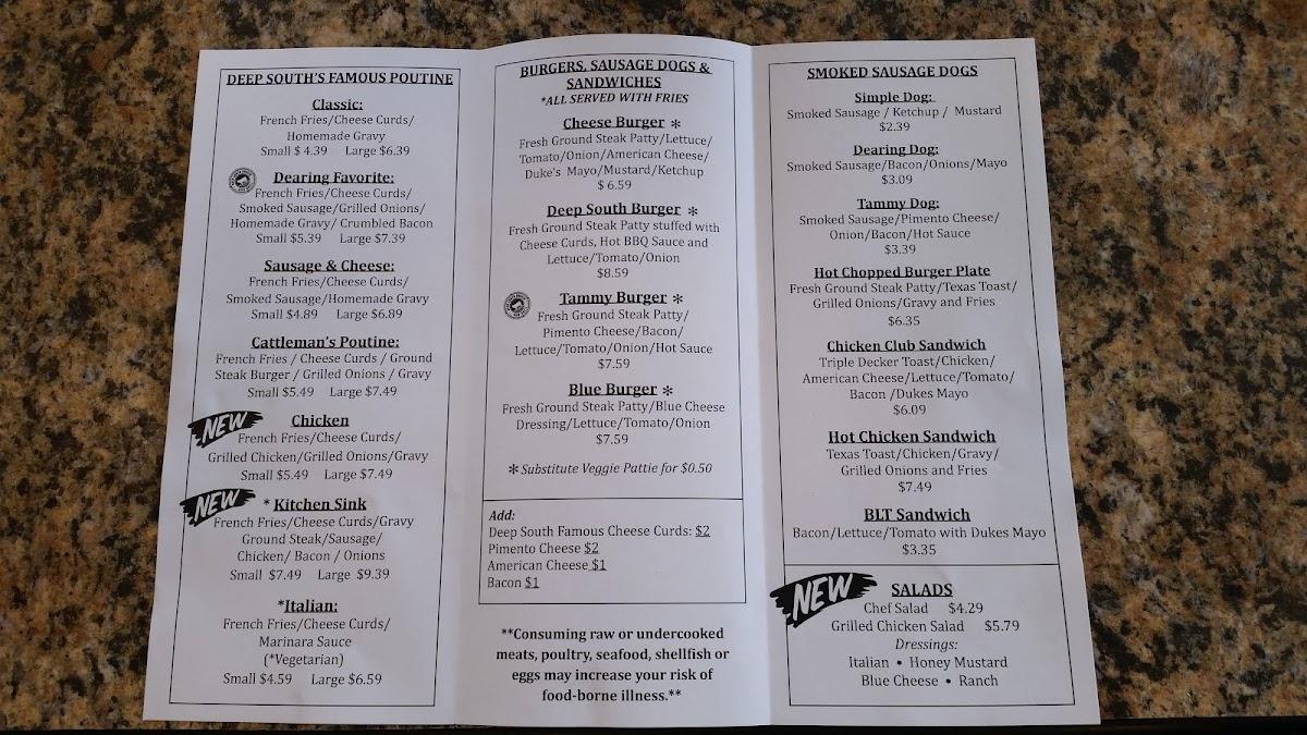 Menu at Deep South Cheese and Grill restaurant, Dearing