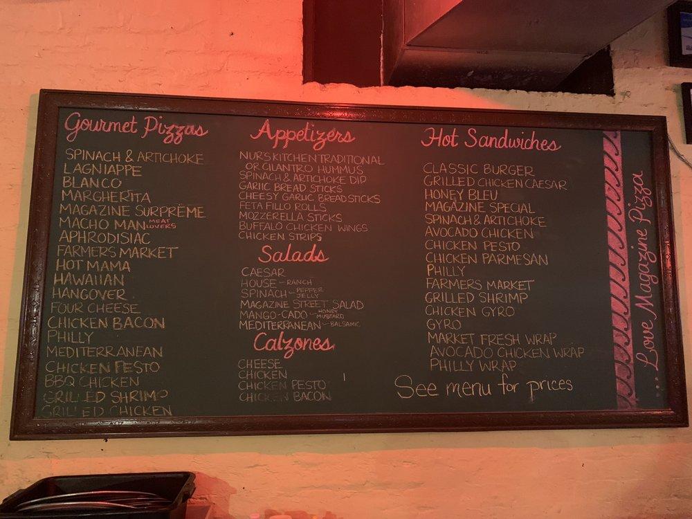 Menu at Magazine Pizza pizzeria, New Orleans, Magazine St
