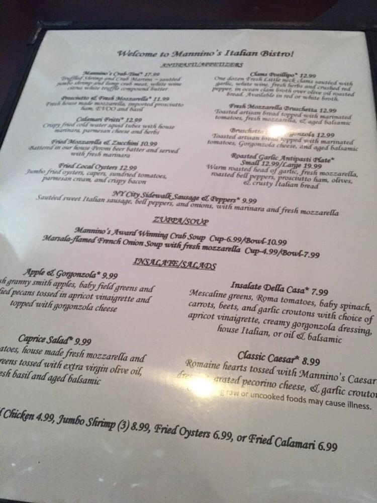 Menu at Mannino's Italian Bistro restaurant, Virginia Beach, Princess ...