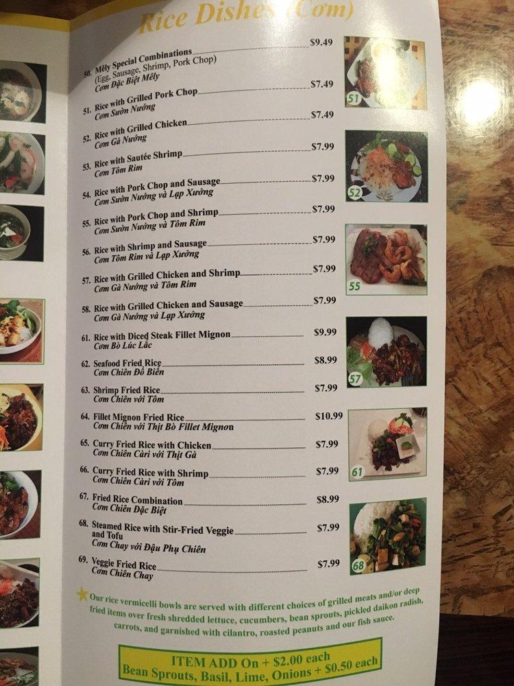 Menu at Pho Mely restaurant, Bellflower