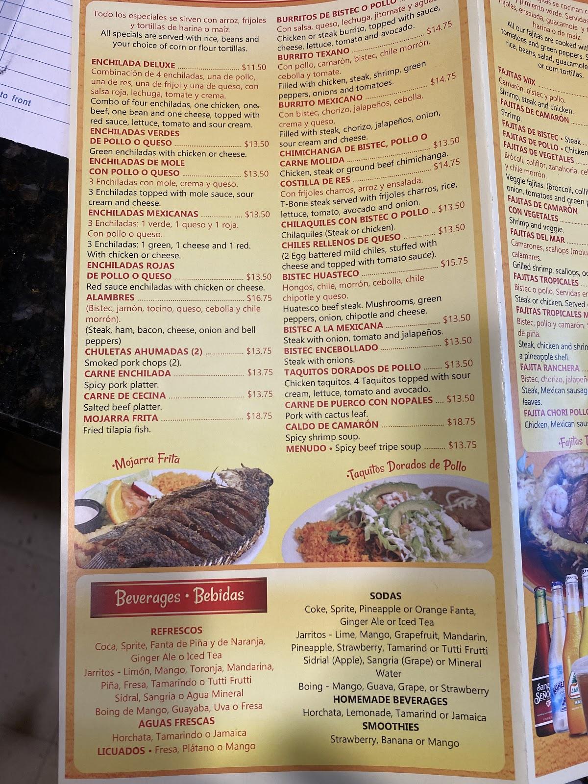 Menu at Tanias Mexican Restaurant & Store, Gettysburg