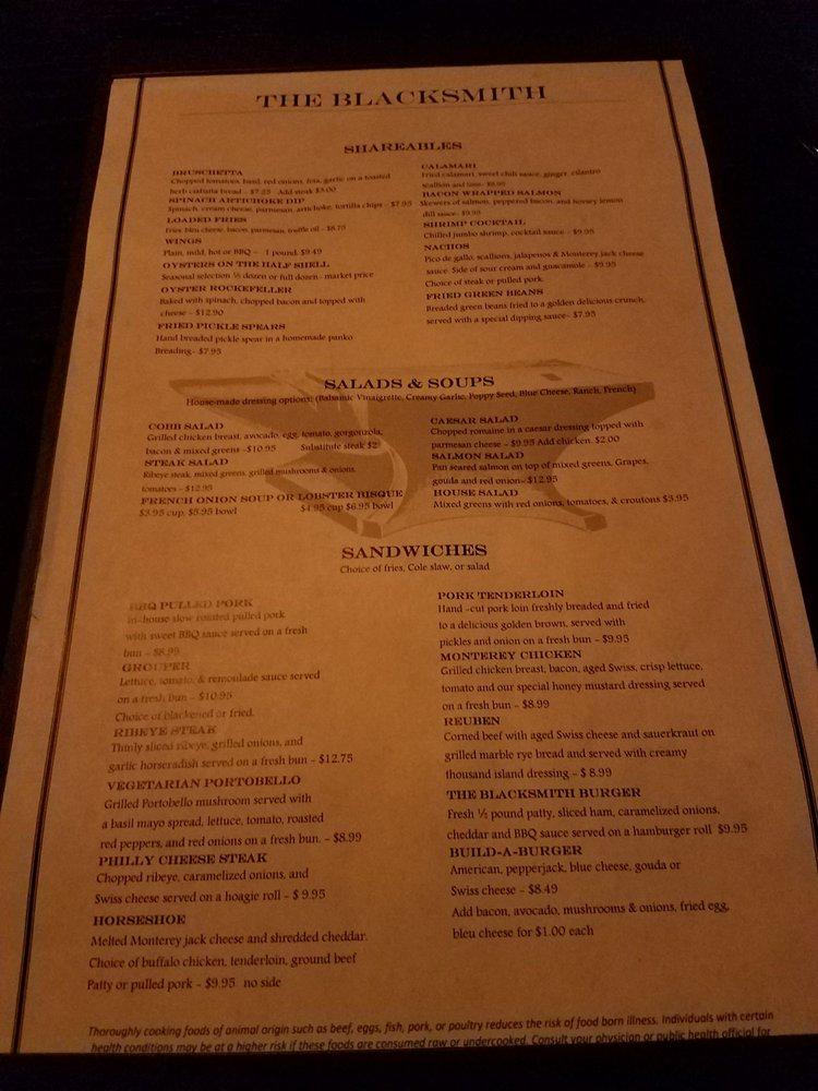 Menu at The Blacksmith Breakfast & Lunch steakhouse, Washington
