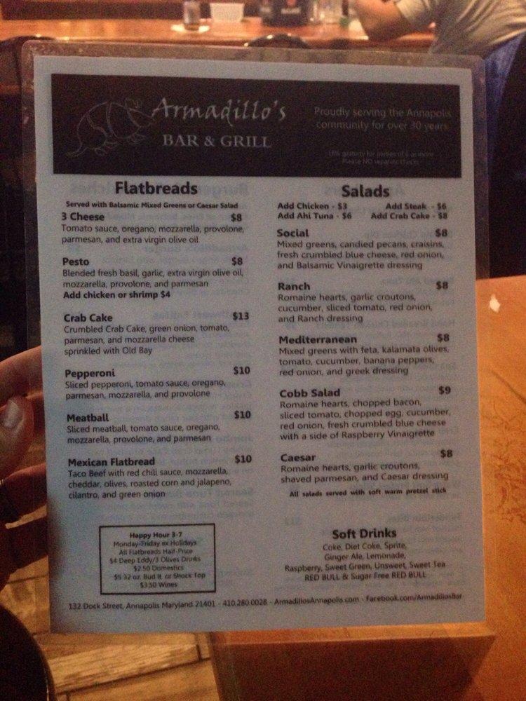 Menu at Armadillos Restaurant, Annapolis