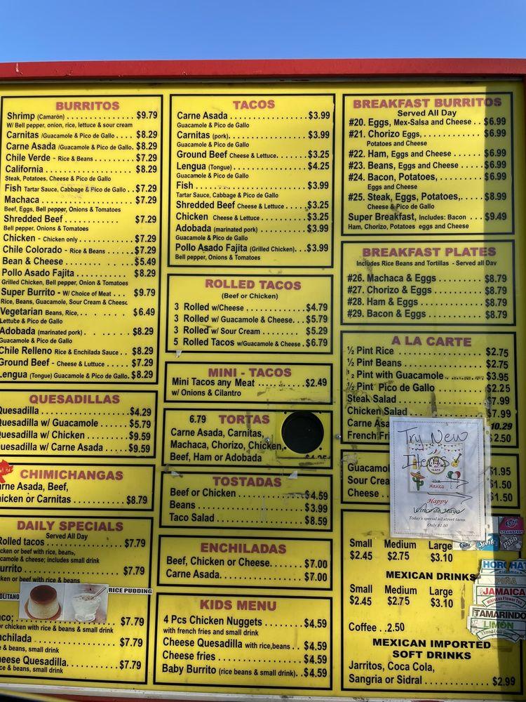 Menu at El Forastero Méxican Food fast food, Stockton, E Hammer Ln