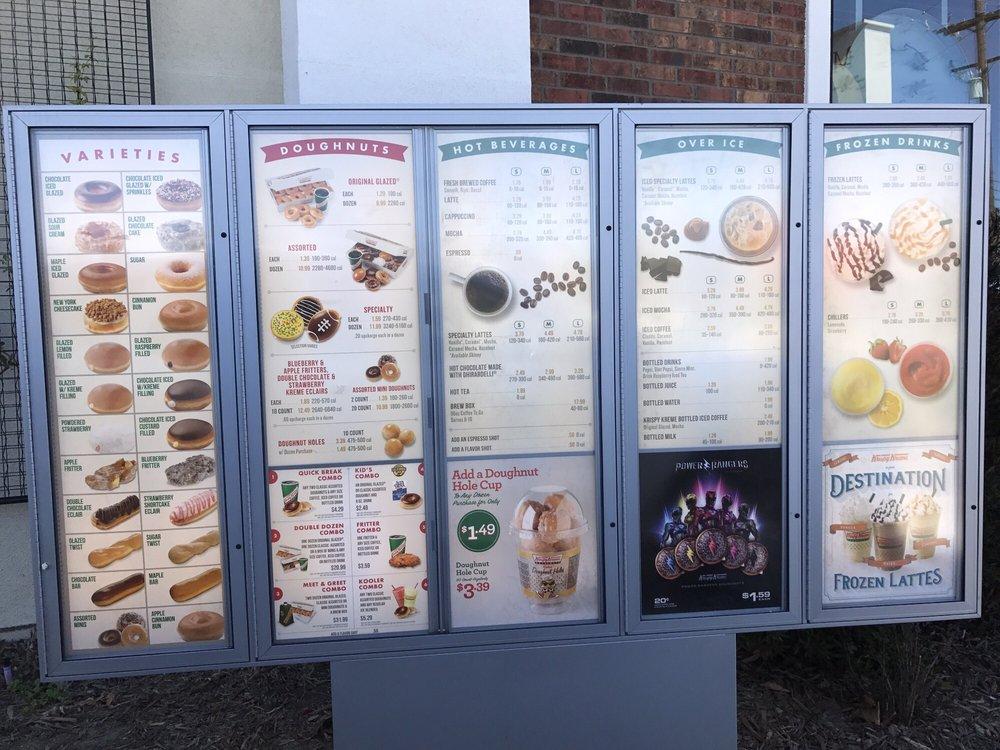 Menu at Krispy Kreme restaurant, Menifee