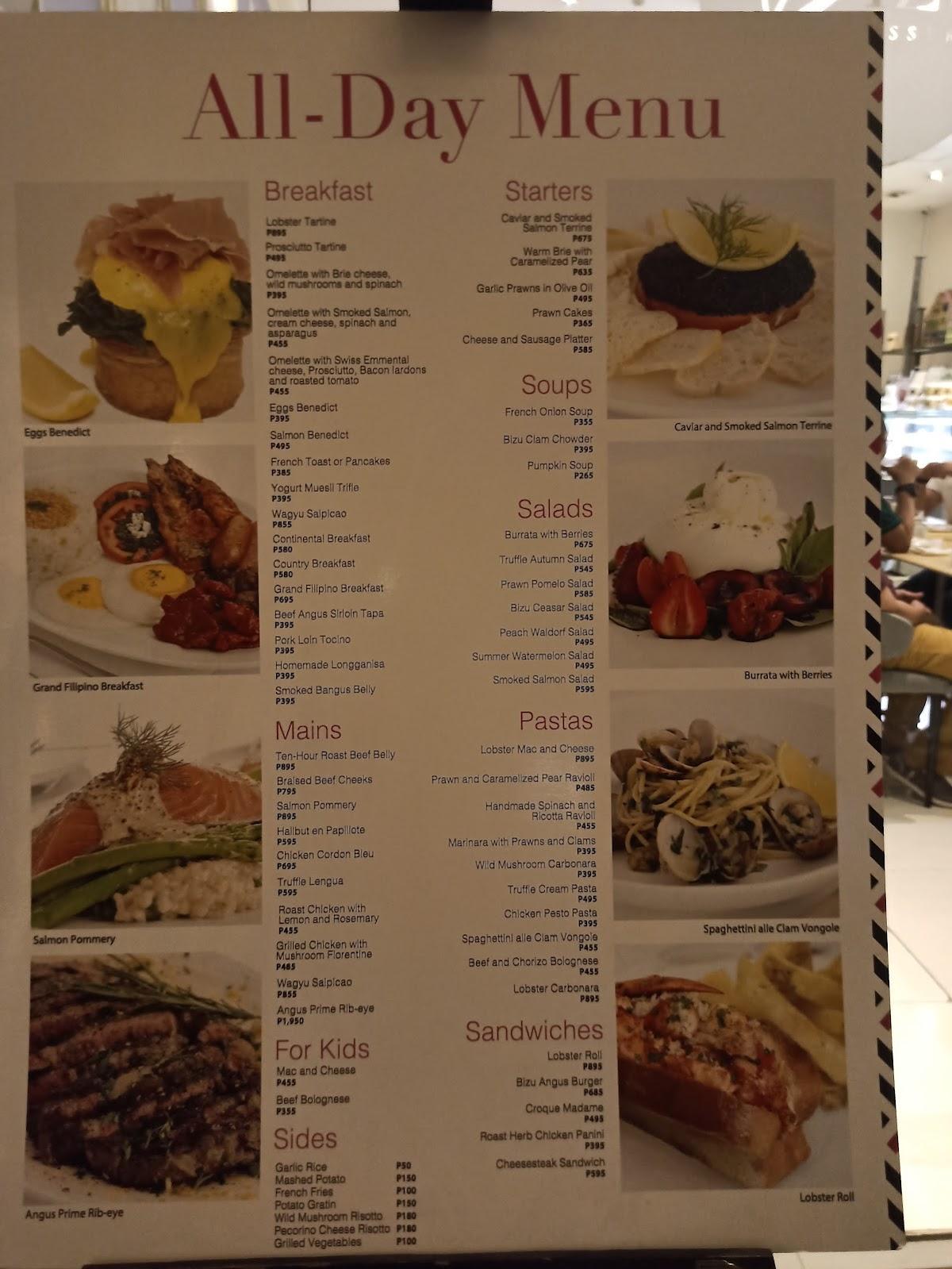 Menu at Bizu Patisserie And Cafe, Makati, G/F Greenbelt 2